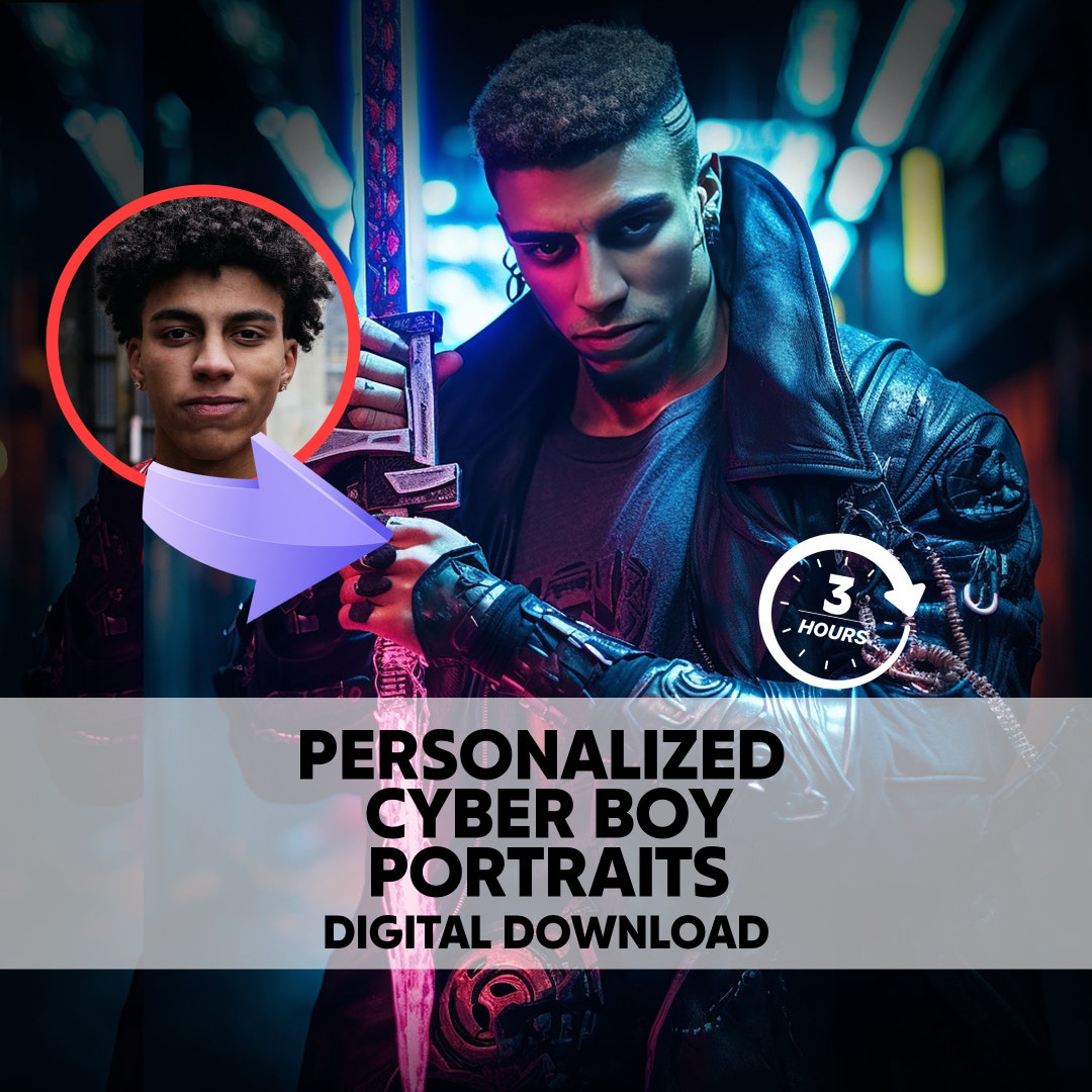 Custom Realistic Cyberpunk Portrait, Personalized Portraits, Cyber Boy ...