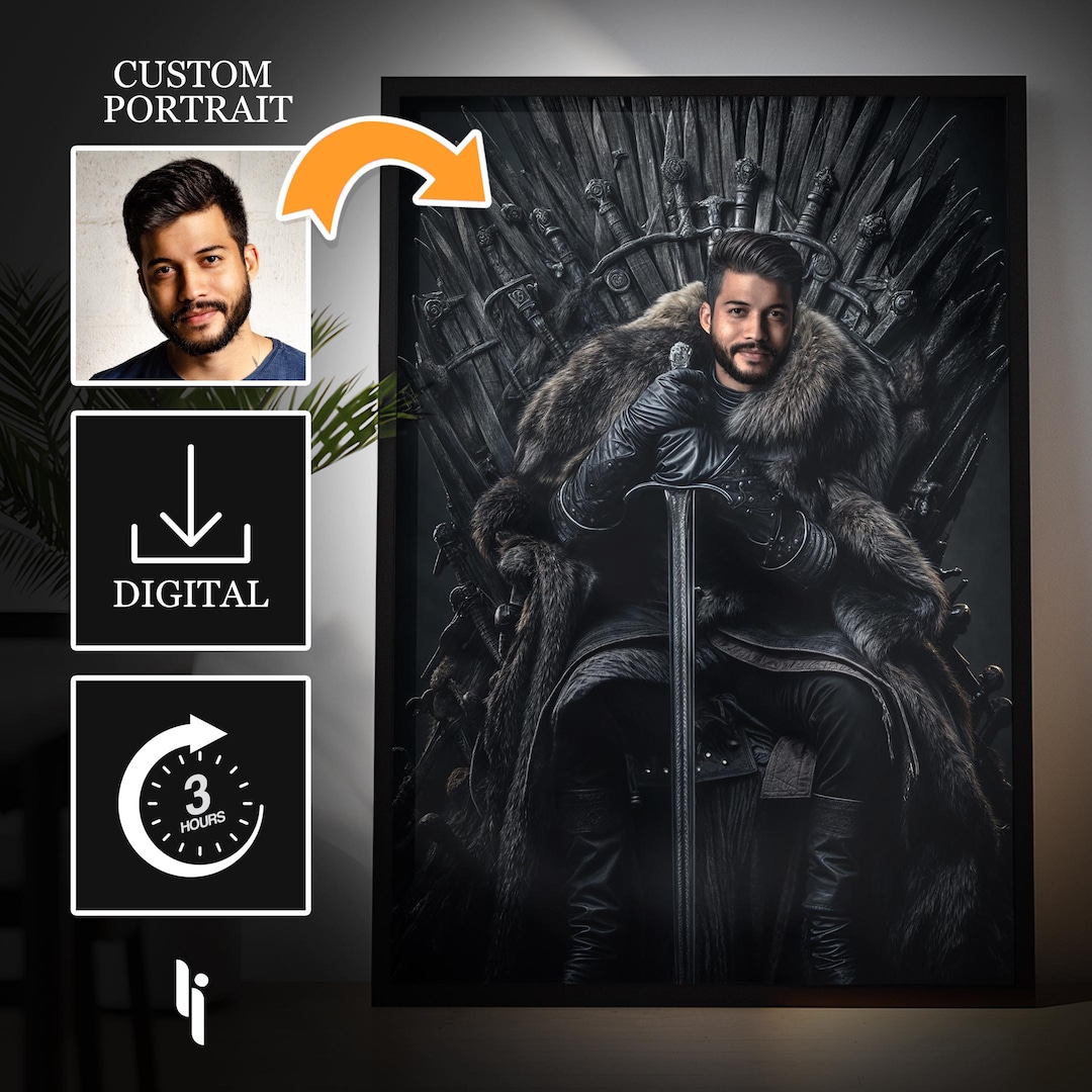 Custom Medieval Game of Thrones Portrait, Iron Throne Portrait, Jon ...