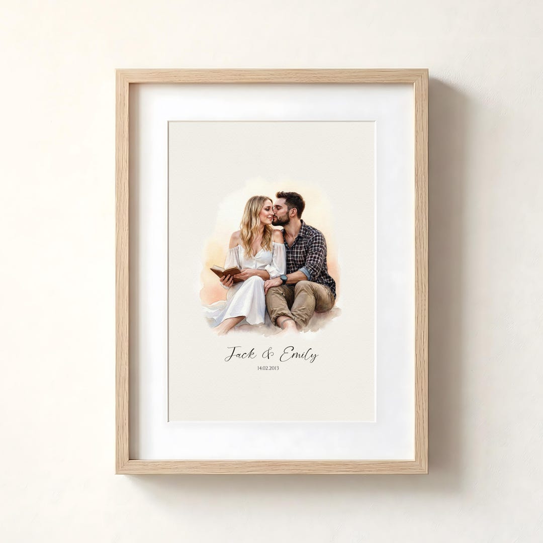 Custom Watercolor Couple Portrait From Photo, Romantic Couple Illustration Print, Personalized ...