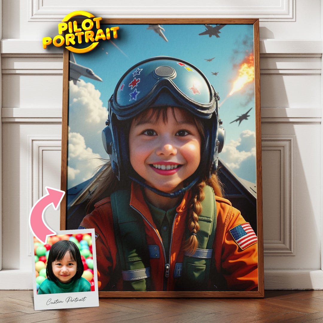 Custom Airplane Pilot Portrait From Photo, Fighter Pilot Portrait, Kids ...