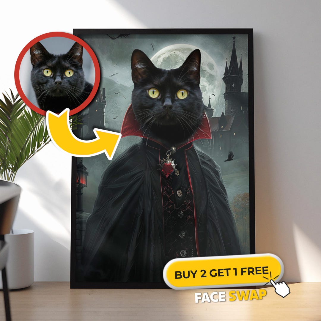 Custom Vampire Cat Portrait, Halloween Pet Portrait, Dracula Cat ...