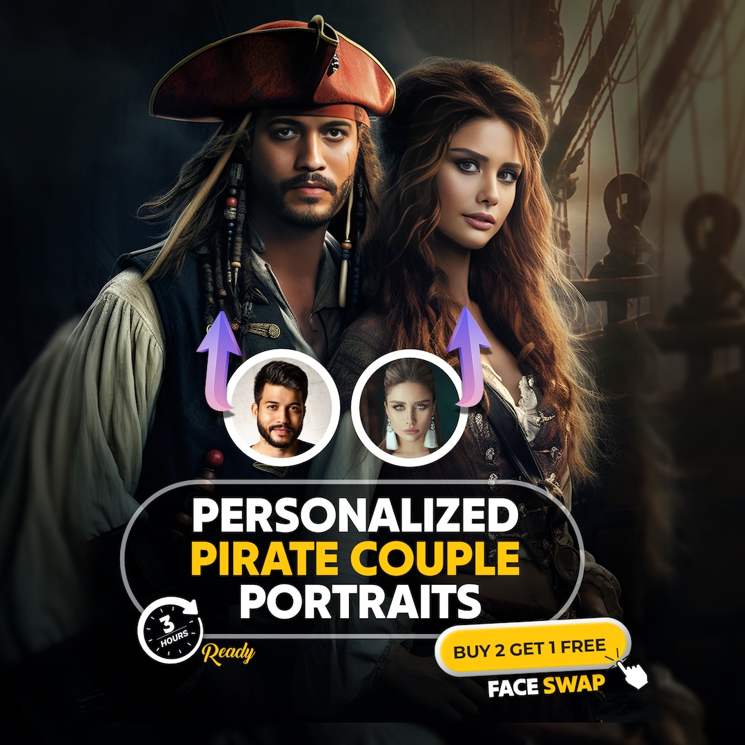 Custom Realistic Pirate Couple Portrait, Personalized Portraits, Pirate ...