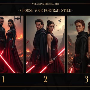 Custom Star Wars Couple Portrait, Custom Jedi Couple Portrait, Family ...