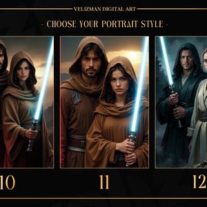 Custom Star Wars Couple Portrait, Custom Jedi Couple Portrait, Family ...