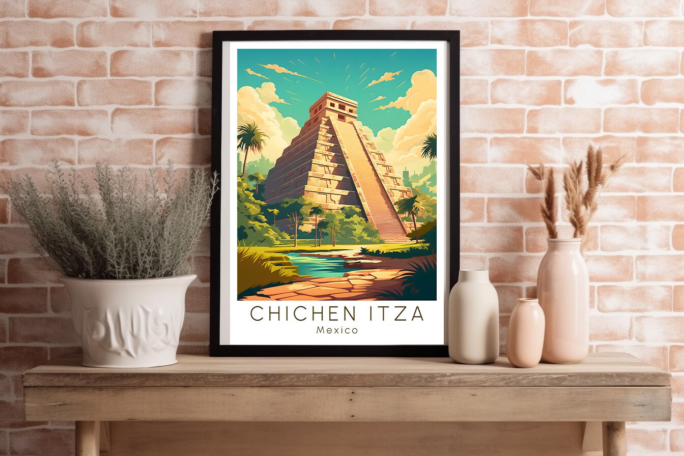 Chichen Itza Mural Gift Art Print Mexico Travel Image Chichen Itza ...