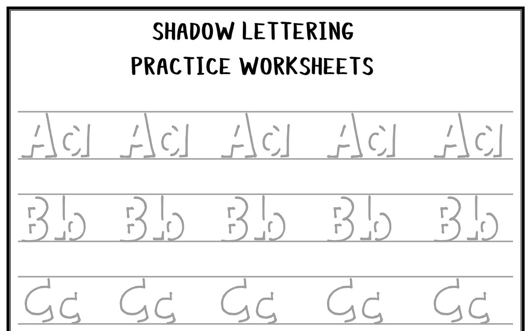 Shadow Lettering Practice Worksheets Easy and (Instant Download) - Etsy
