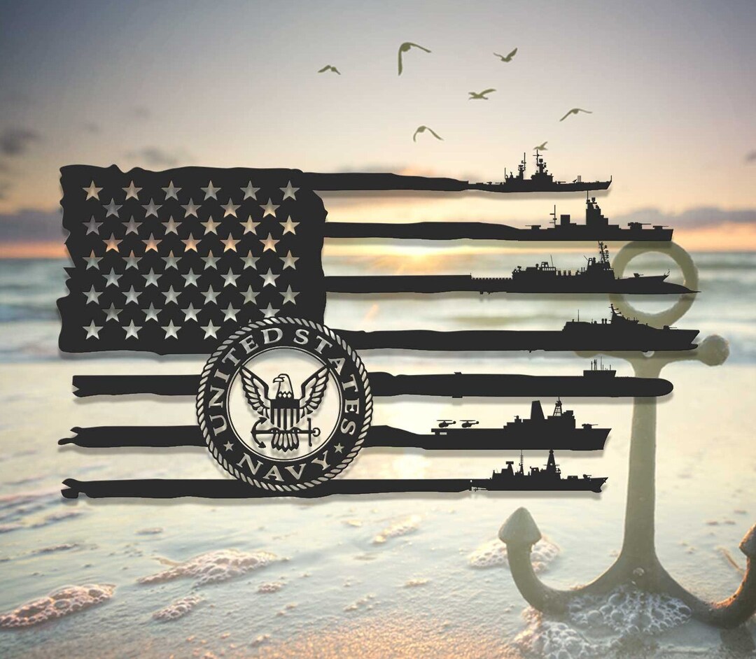 American Flag Navy Ship Metal Wall Decor, US Flag Navy Ships Sign, Navy ...