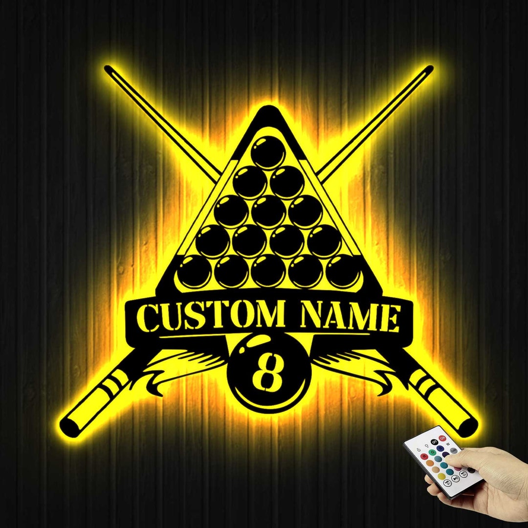 Personalized Billiards Metal Wall Art With LED Light, Billiards Gift ...
