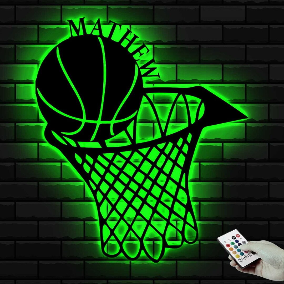 Personalized Basketball Metal Wall Art Led Light, Basketball Player ...