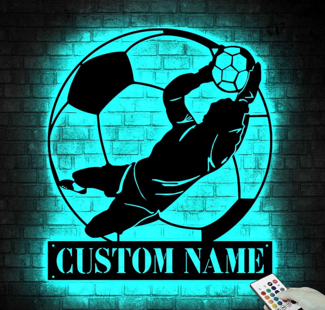 Custom Man Soccer Player Metal Wall Art LED Light, Personalized ...