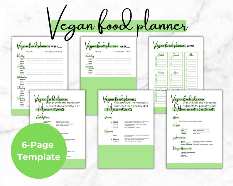 Vegan Meal Planning Templates, Plant-based Meal Planner, Vegan Meal ...