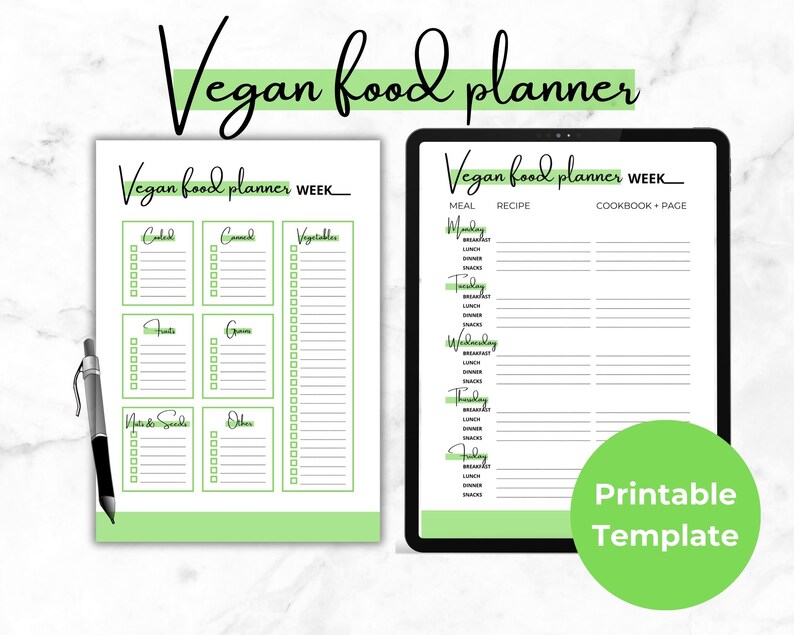 Vegan Meal Planning Templates, Plant-based Meal Planner, Vegan Meal ...