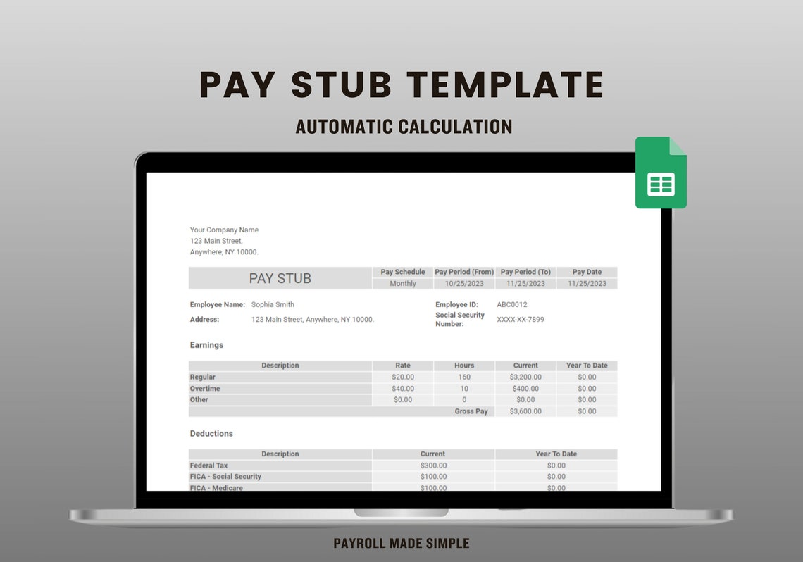 Easy to Use Paystub Template for Small Business, Editable Paystub ...