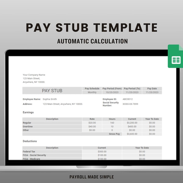 Paystub Template for Small Business - Etsy