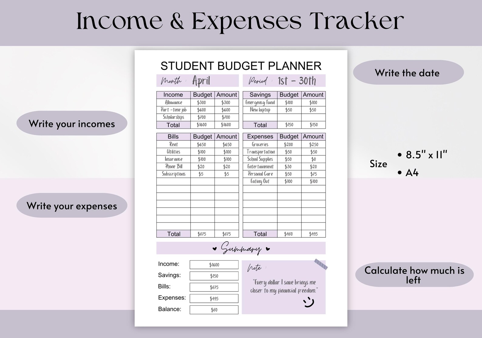 College Student Budget Planner Printable Template, Monthly Budget ...