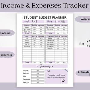 College Student Budget Planner Printable Template, Monthly Budget ...