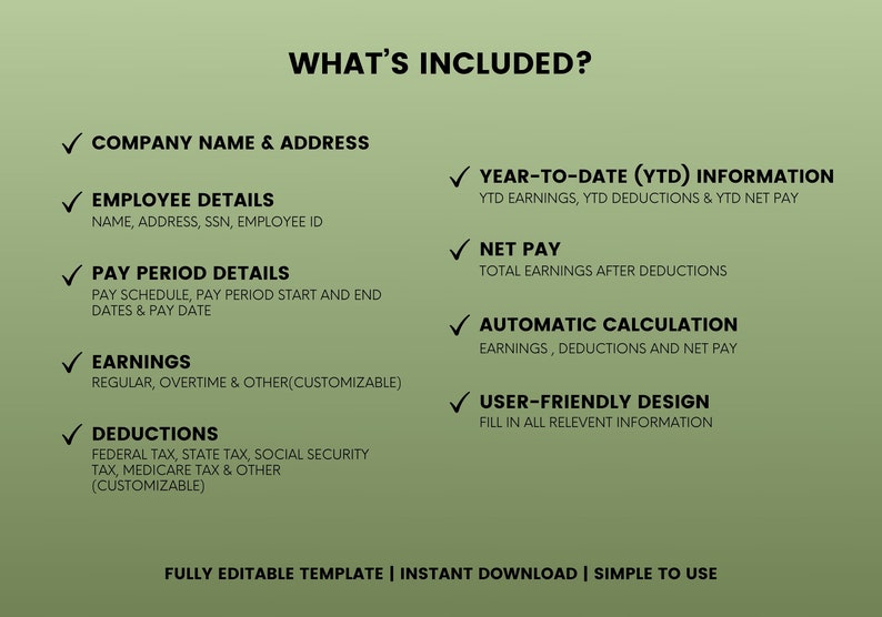 Easy to Use Paystub Template for Small Business, Editable Paystub ...