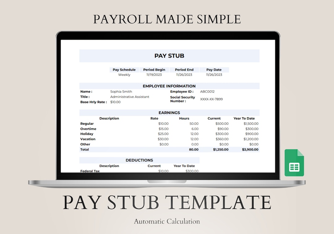 Easy to Use Paystub Template for Small Business Editable - Etsy