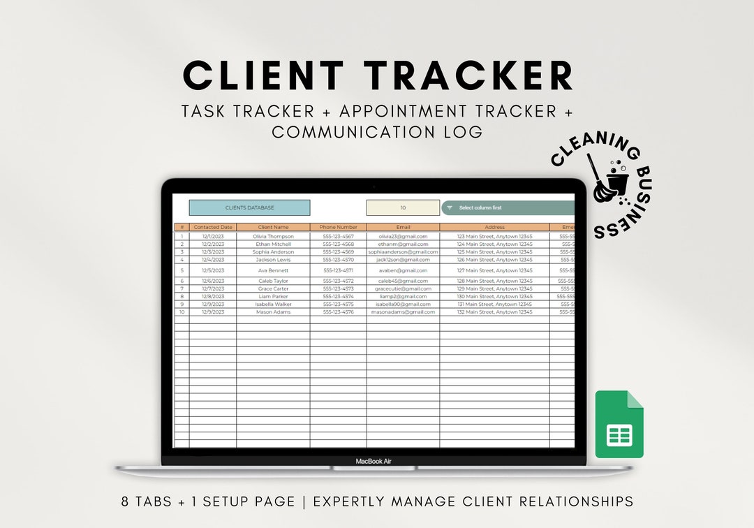 Client Tracker for Small or Startup Cleaning Businesses, Client ...