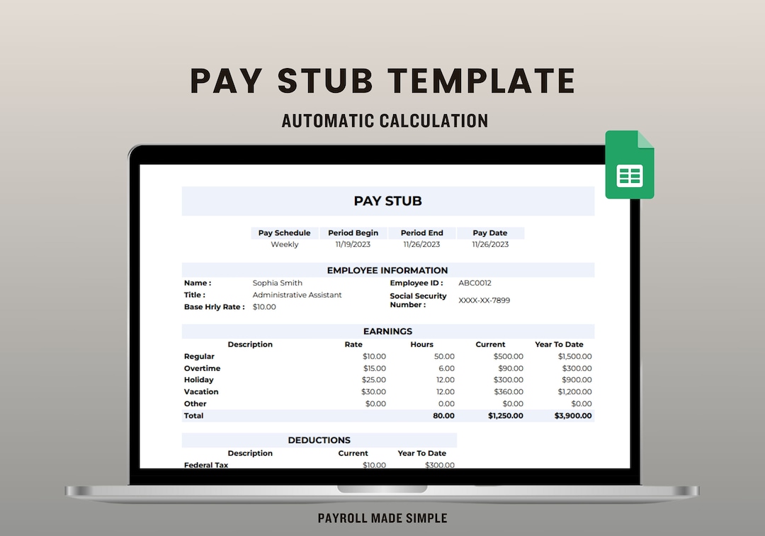 Easy to Use Paystub Template for Small Business, Editable Paystub ...