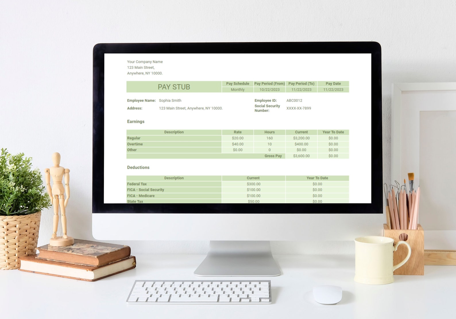 Easy to Use Paystub Template for Small Business, Editable Paystub ...