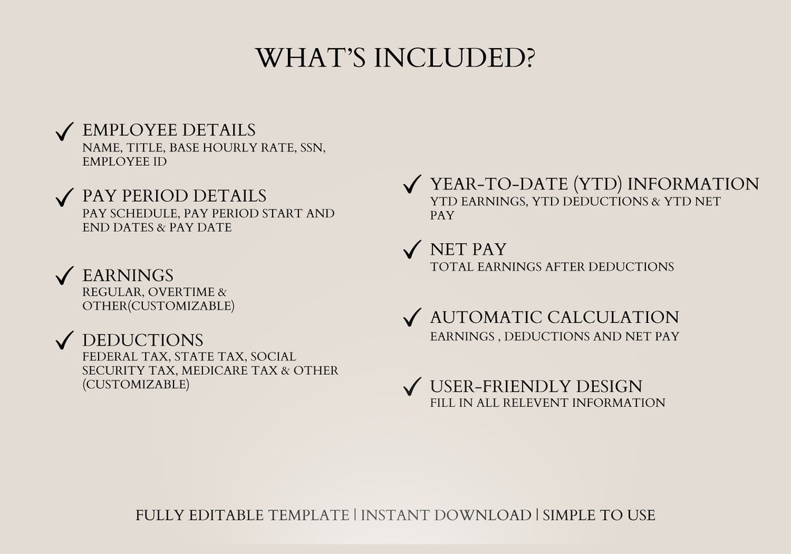 Easy to Use Paystub Template for Small Business, Editable Paystub ...