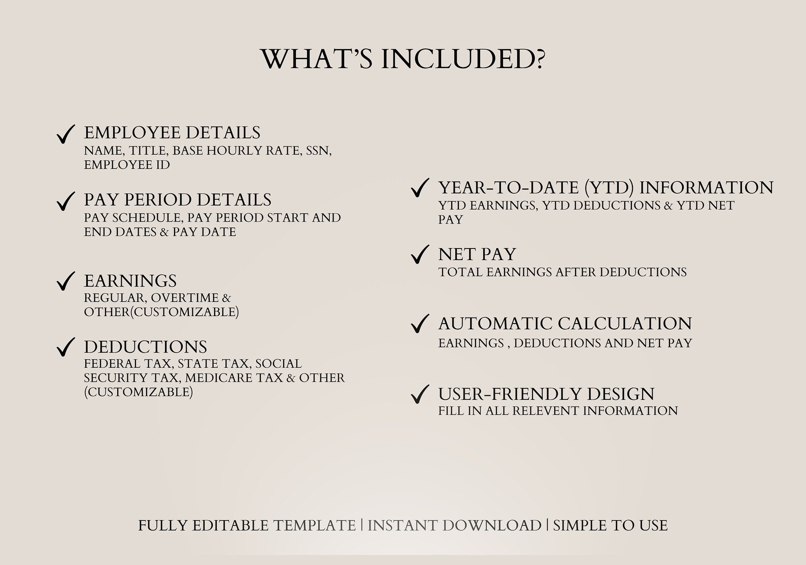 Easy to Use Paystub Template for Small Business, Editable Paystub ...