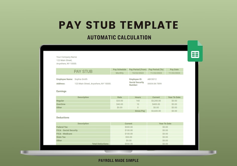 Easy to Use Paystub Template for Small Business, Editable Paystub ...