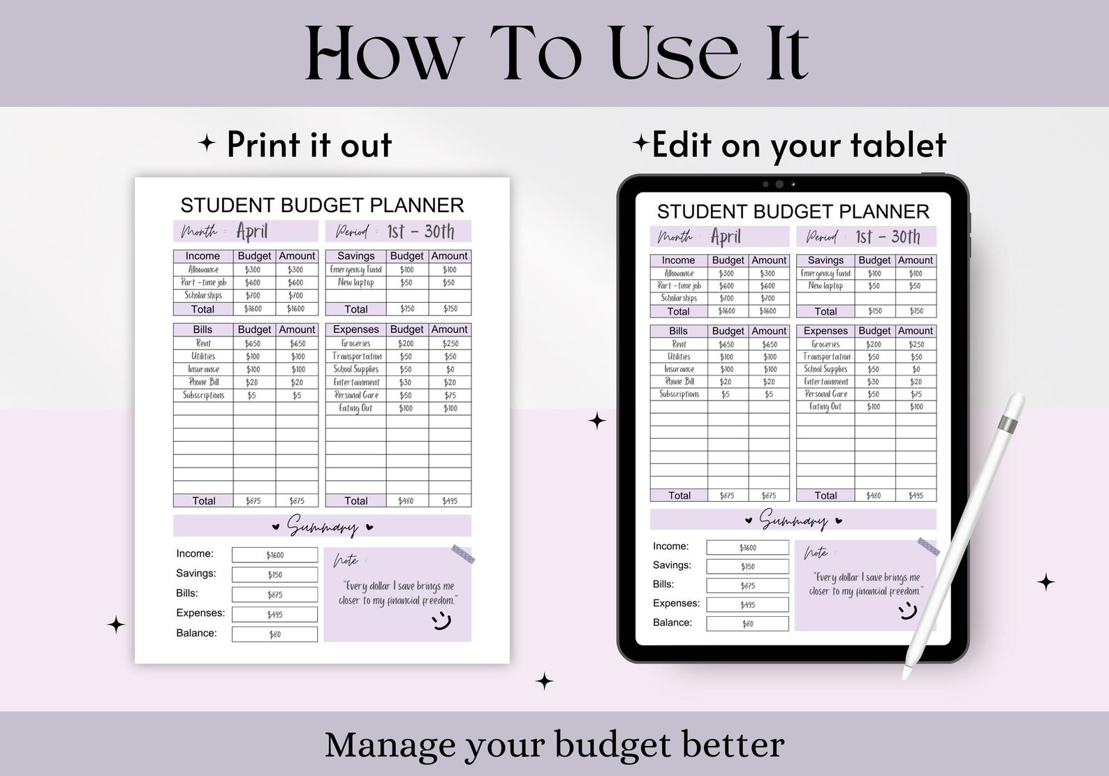 College Student Budget Planner Printable Template, Monthly Budget ...