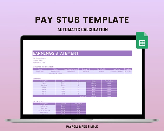 Pay Stub | Pay Slip | Pay Statement | Excel & PDF Templates | Digital ...