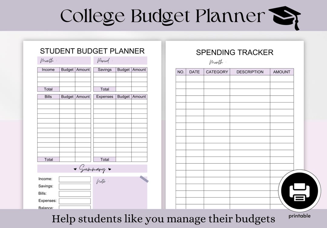 College Student Budget Planner Printable Template, Monthly Budget ...