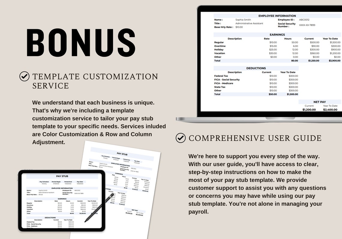 Easy to Use Paystub Template for Small Business, Editable Paystub ...
