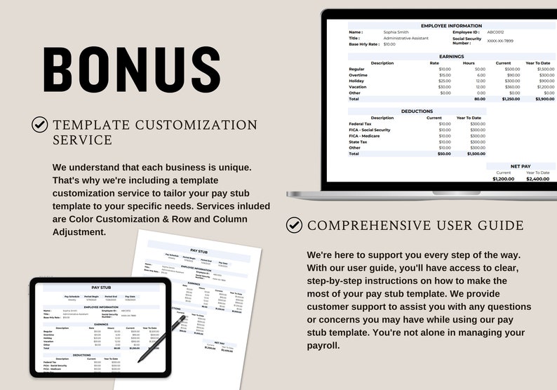 Easy to Use Paystub Template for Small Business, Editable Paystub ...