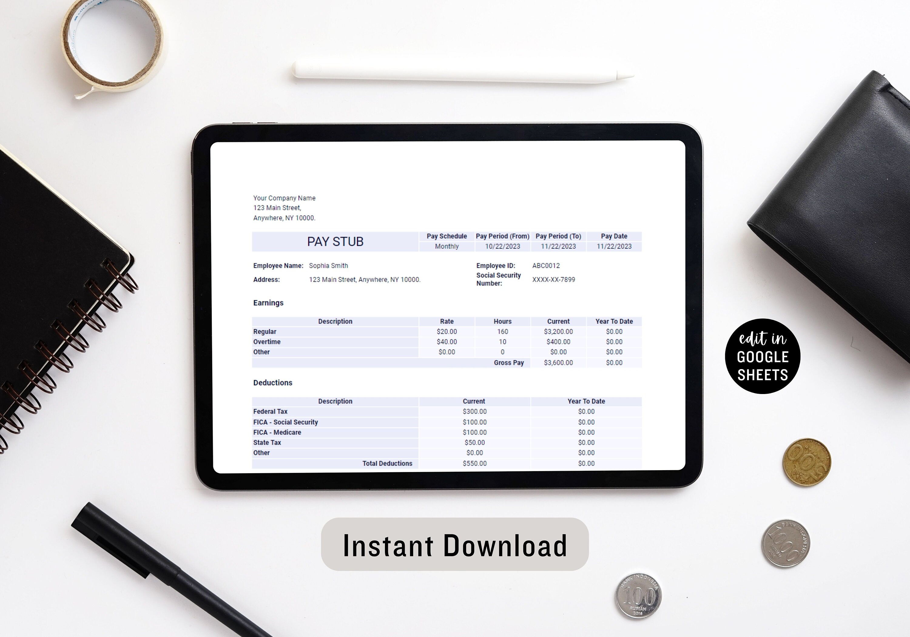 Easy to Use Paystub Template for Small Business Editable - Etsy Canada