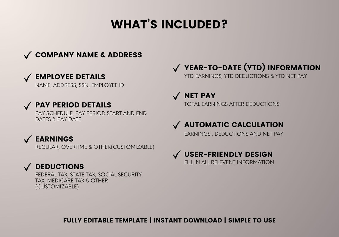Easy to Use Paystub Template for Small Business, Editable Paystub ...