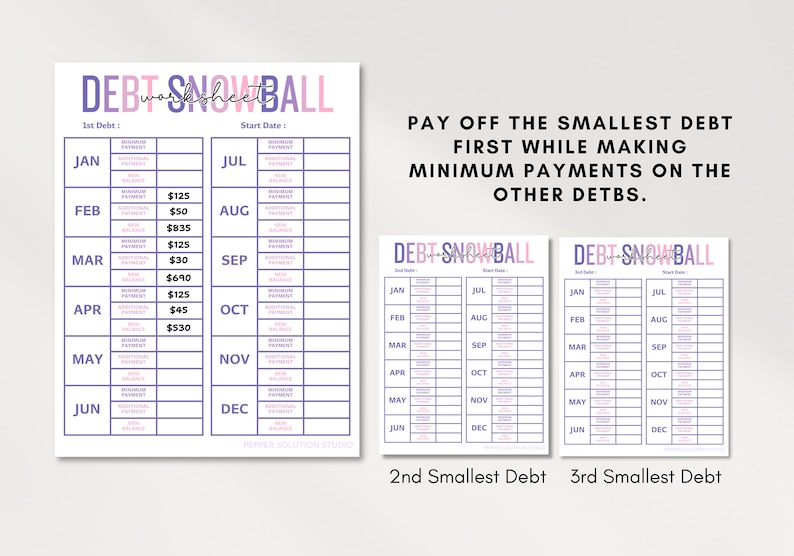 Debt Snowball Worksheet Printable, Debt Snowball Tracker, Debt Payoff ...