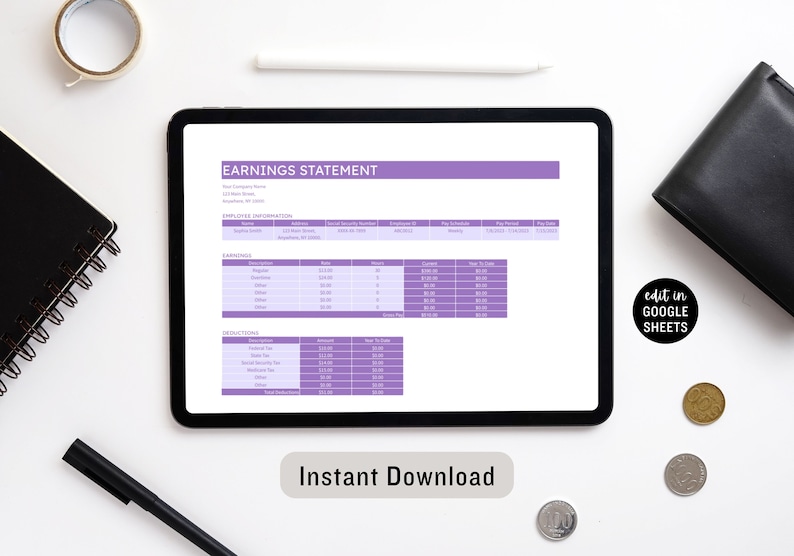 Easy to Use Paystub Template for Small Business, Editable Paystub ...