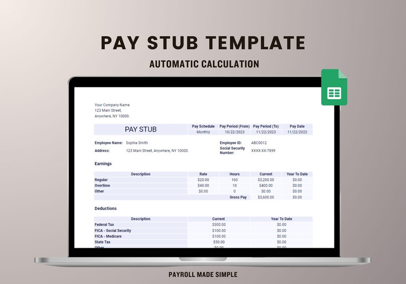 Easy to Use Paystub Template for Small Business, Editable Paystub ...