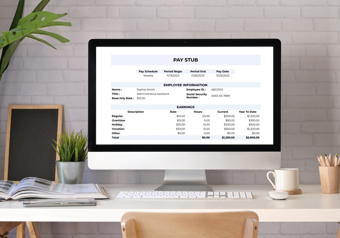 Easy to Use Paystub Template for Small Business, Editable Paystub ...