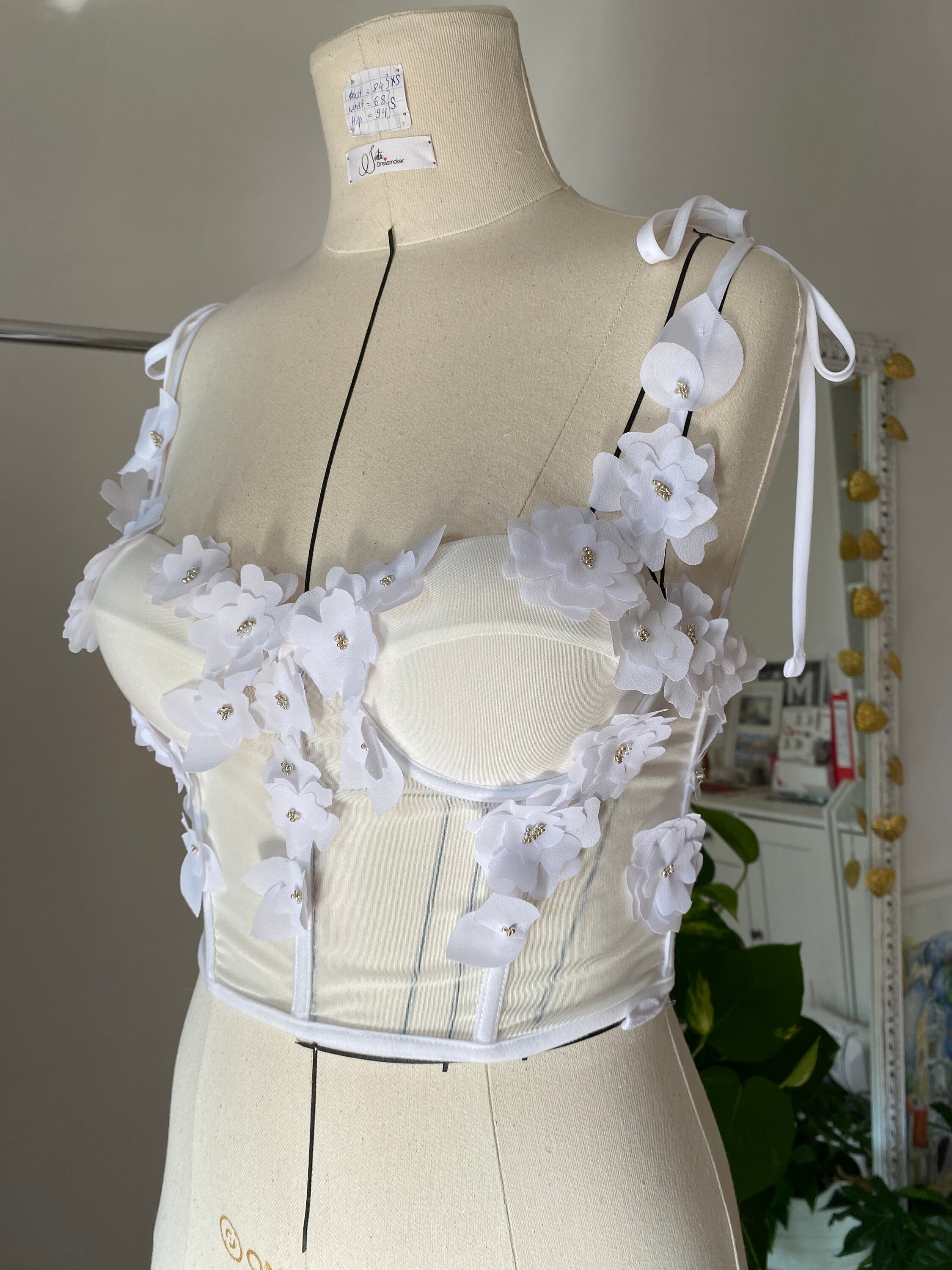 Lili Wedding Corset. off White Mesh, Bra Cups, Bones. Lace up Corset ...