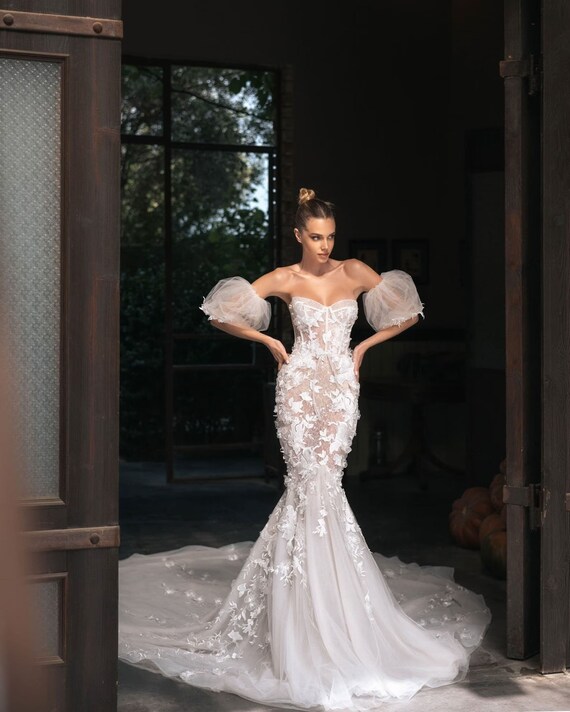 Wedding Custom Made Bridal Dress Mermaid Style Italian off White Lace Silk Tulle Corset Bridal Gown 3D Handmade Flowers Etsy