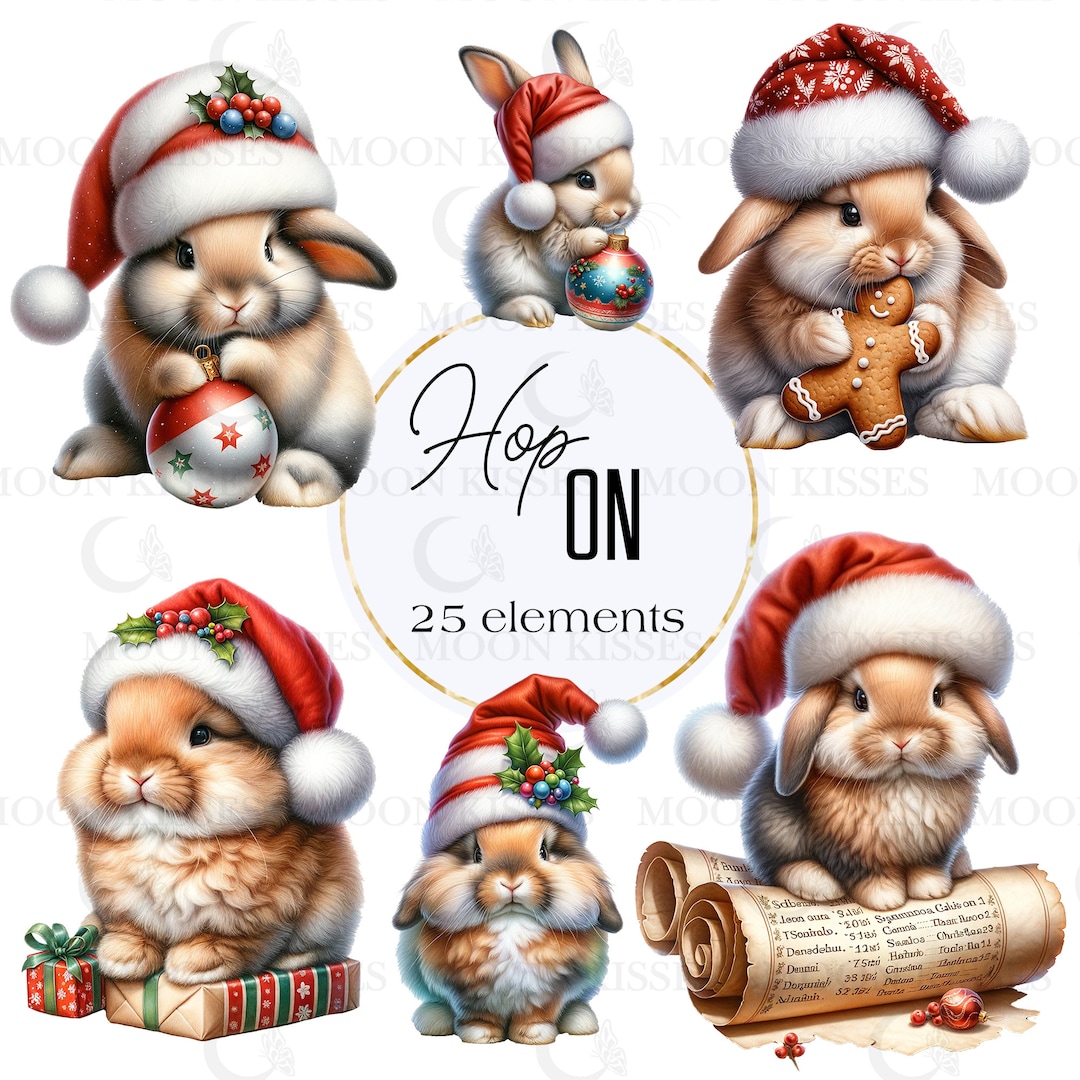 Christmas Bunny Clipart Watercolor Rabbit Illustration Design Cute ...