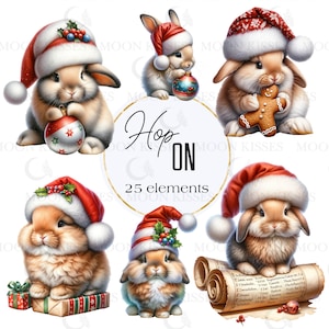 Christmas Bunny Clipart Watercolor Rabbit Illustration Design Cute ...
