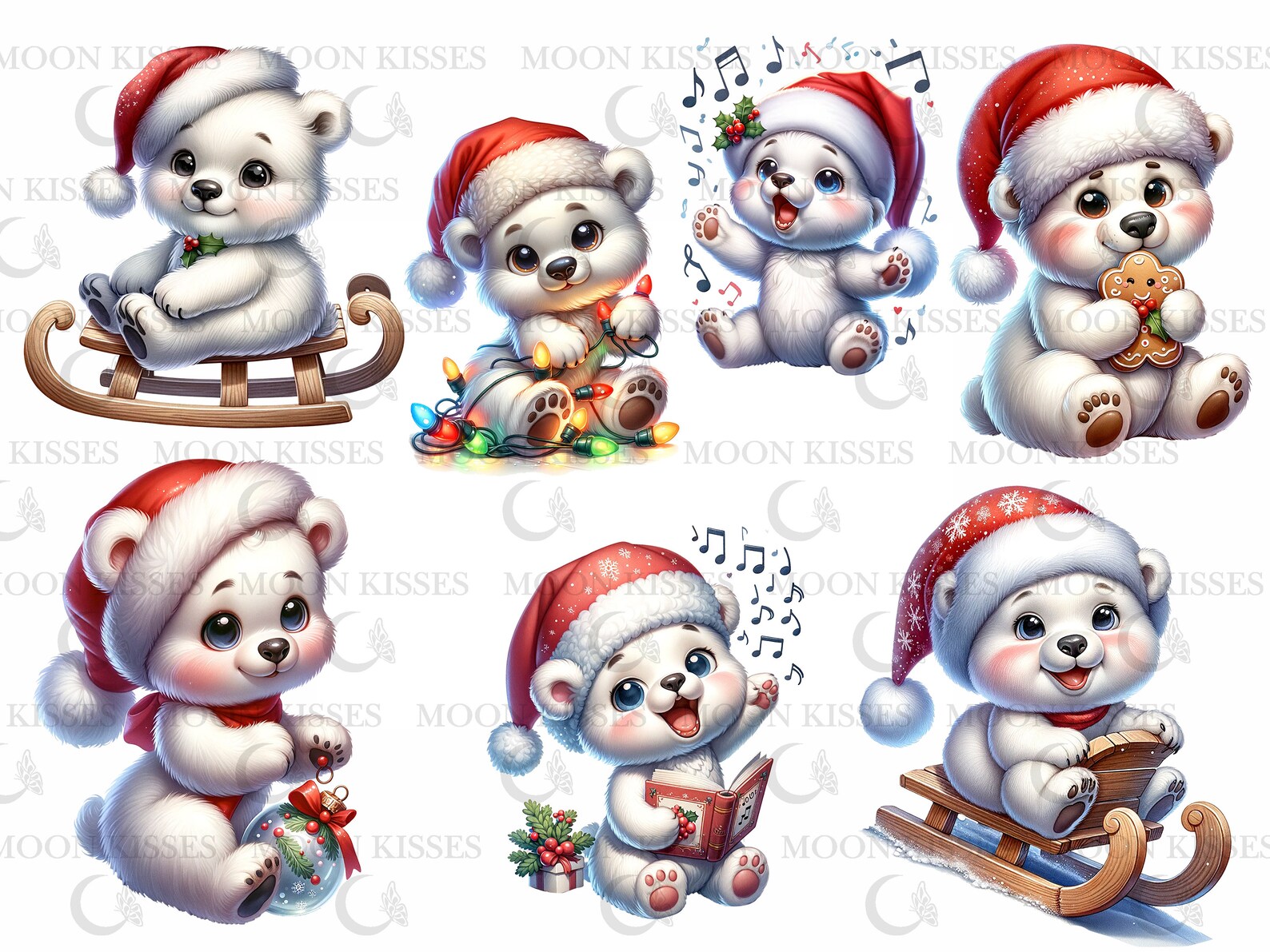 Polar Bear Clipart Christmas Polar Bear PNG Cute Bear Nursery Art Polar ...