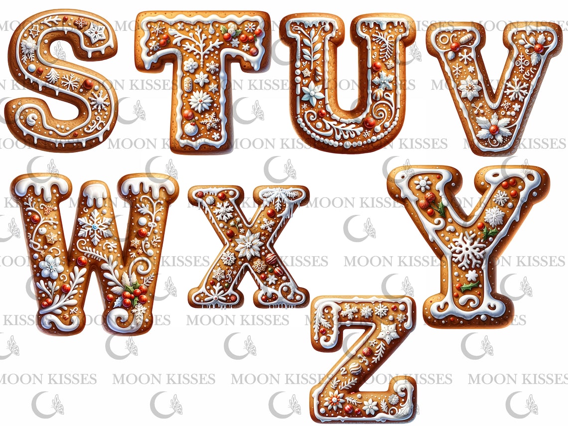 Gingerbread Letters Clipart Cookie Alphabet PNG Christmas Alphabet PNG ...