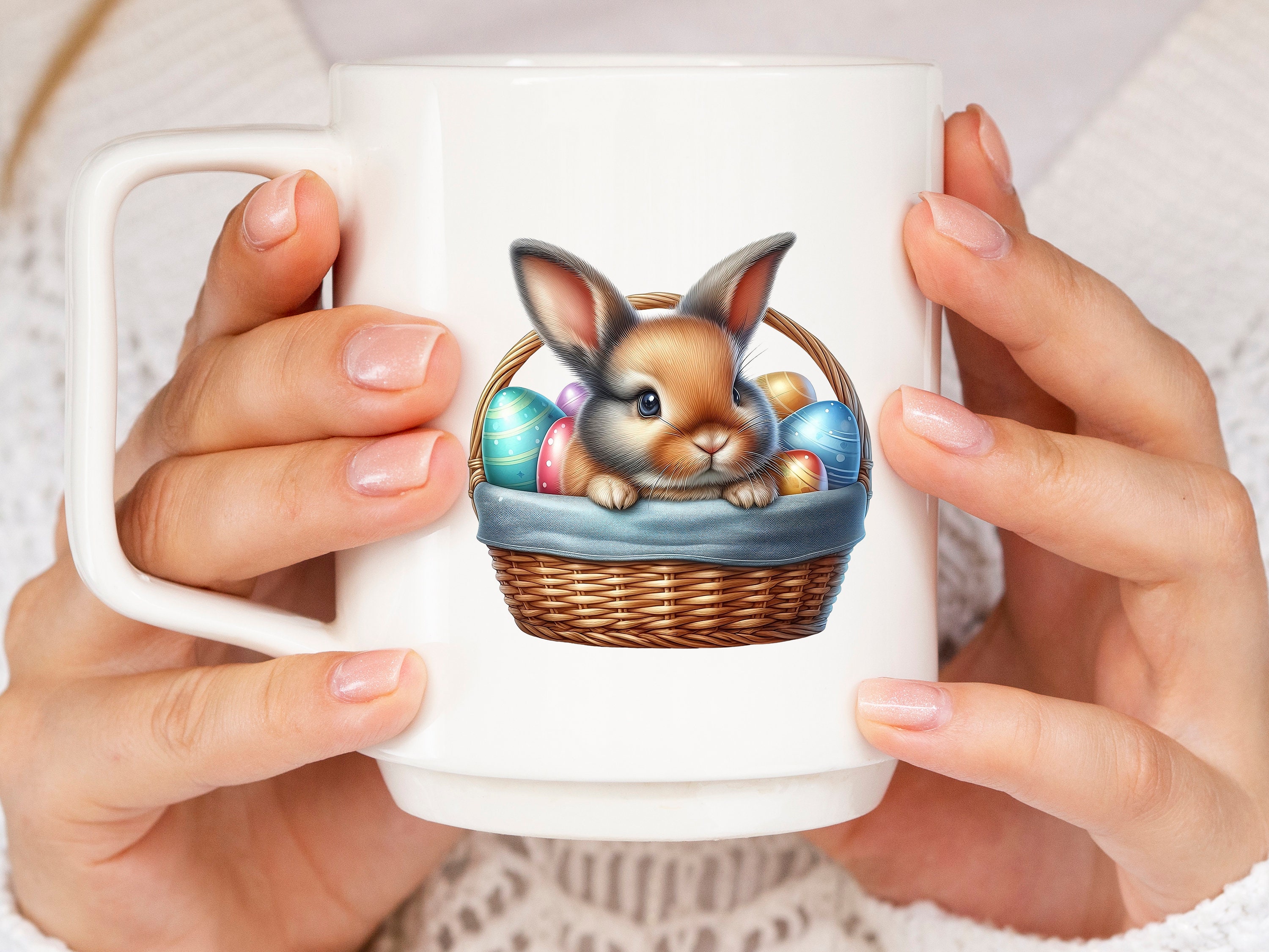 Easter Bunny Clipart: Cute Bunny in Basket PNG, Spring Easter Decor ...