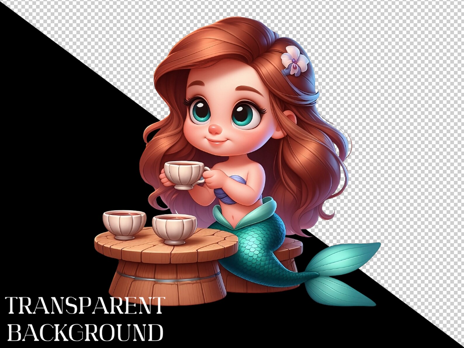Little Mermaid Clipart, Cute Mermaid PNG, Pink Mermaid, Under the Sea ...