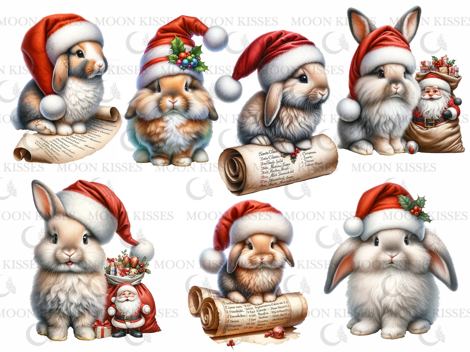 Christmas Bunny Clipart Watercolor Rabbit Illustration Design Cute ...