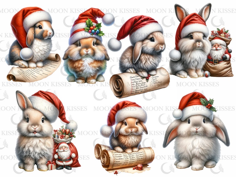 Christmas Bunny Clipart Watercolor Rabbit Illustration Design Cute ...