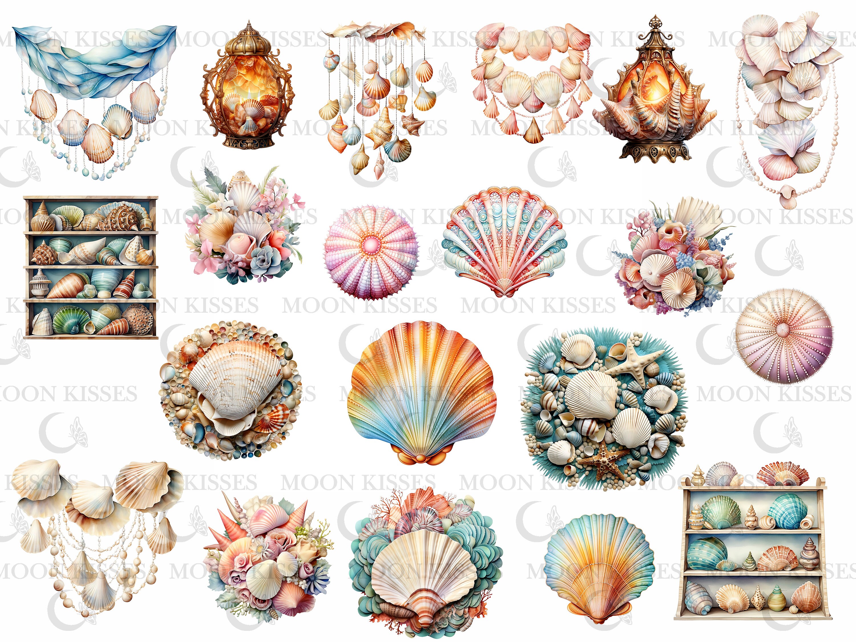 Seashells Watercolor Clipart, Seashells PNG, Watercolor Beach Clipart ...